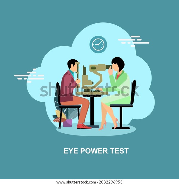 Eye Power Testing Young Female Doctor Stock Vector (Royalty Free ...