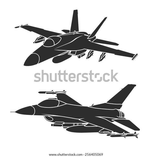F18 F16 Fighter Jets Vector Illustration Stock Vector (Royalty Free ...