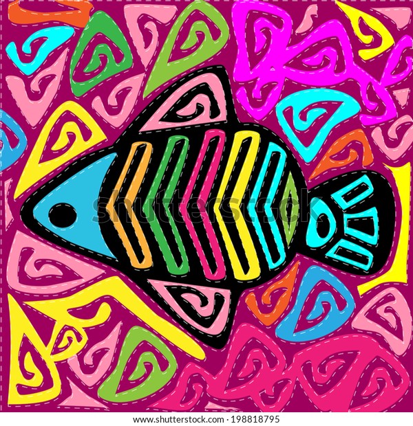 Fabric Design Fish Folk Style Kuna Stock Vector (Royalty Free ...