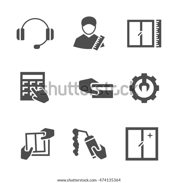 Fabrication Installation Windows Set Icon Vector Stock Vector (Royalty ...