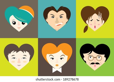 Face Cartoon Vector Heart Head People: เวกเตอร์สต็อก (ปลอดค่าลิขสิทธิ์ ...