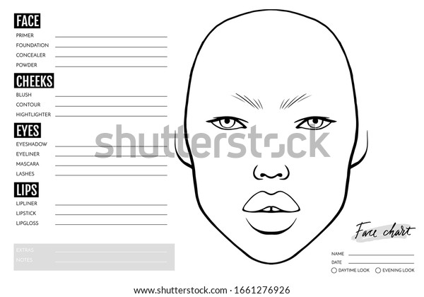 Face chart Blank. Makeup Artist Vector template. Female asian face ...