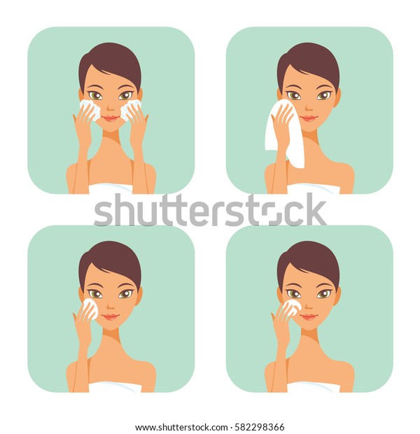 Face Cleanse Skin Care Routine Vector Stock Vector (Royalty Free) 582298366