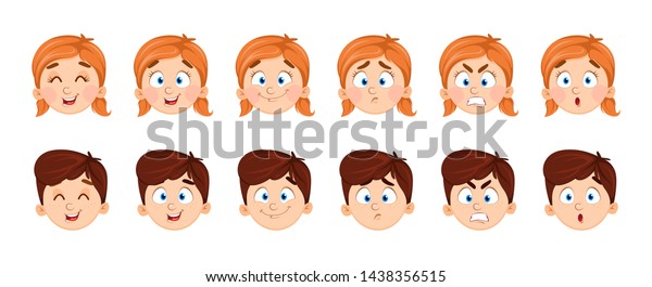 Face Expressions Boy Girl Set Emotions Stock Vector (Royalty Free ...