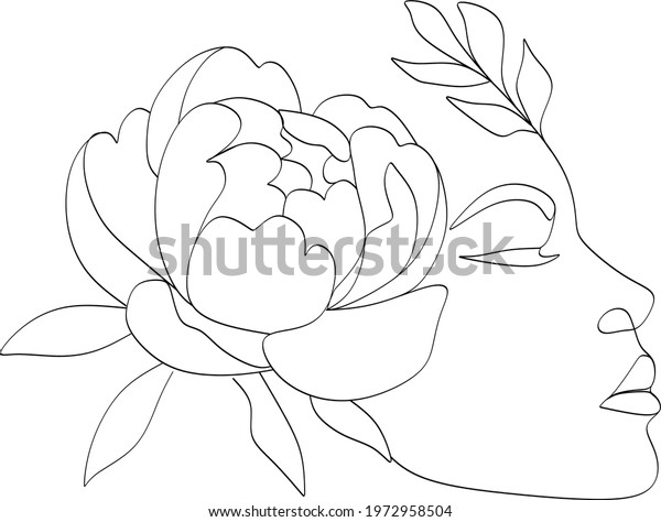Face Flowers Line Drawing Art Woman Stock Vector (Royalty Free ...