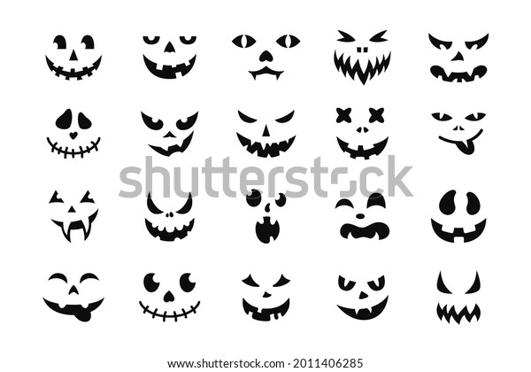 Face Halloween Icon Set Black Creepy Stock Vector (Royalty Free ...