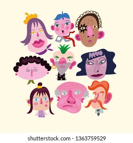 Face Type People Set Nine Cartoon Stock Vector (Royalty Free ...