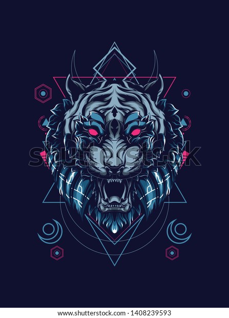 Face Wild Tiger Sacred Geometry Pattern Stock Vector (Royalty Free ...