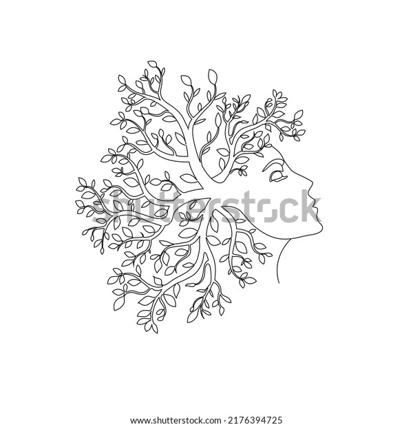 Face Woman Tree One Line Art Stock Vector (Royalty Free) 2176394725 ...