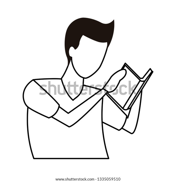 Faceless Man Reading Book Black White Stock Vector (Royalty Free ...