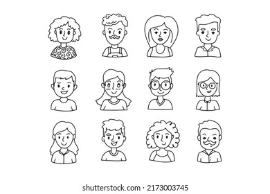 Faces Outline Doodle People Set Human Stock Vector (Royalty Free ...