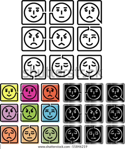 Facial expression icons in a set, alternate colors also included