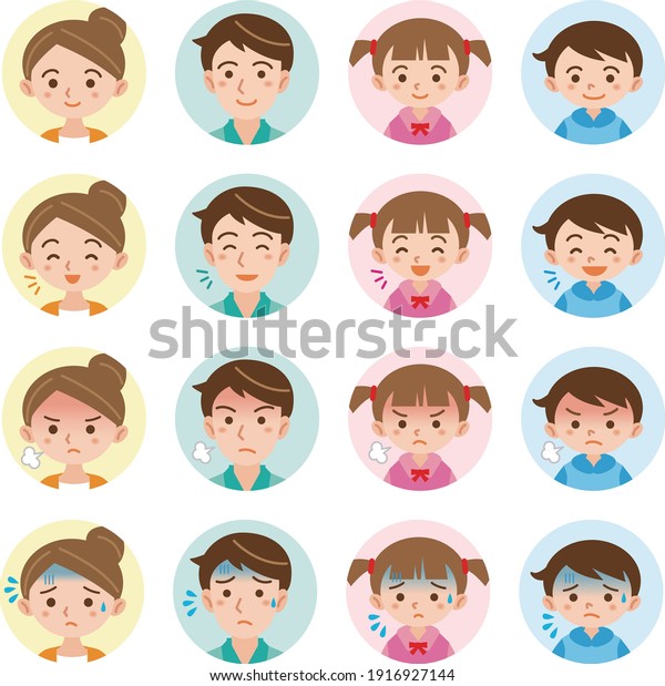 Facial Expression Illustration Circle Icon Set Stock Vector (Royalty ...