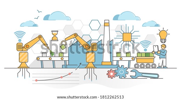 Factory Automation Machine Technology Industrial Robots Stock Vector ...