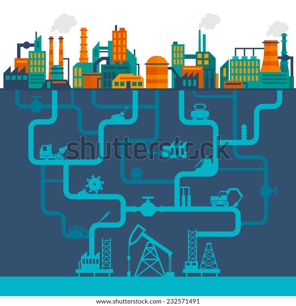 Factory Flat Industry Background Manufactory Technology Stock Vector ...