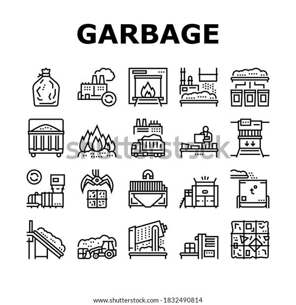 Factory Garbage Waste Collection Icons Set Stock Vector (Royalty Free ...
