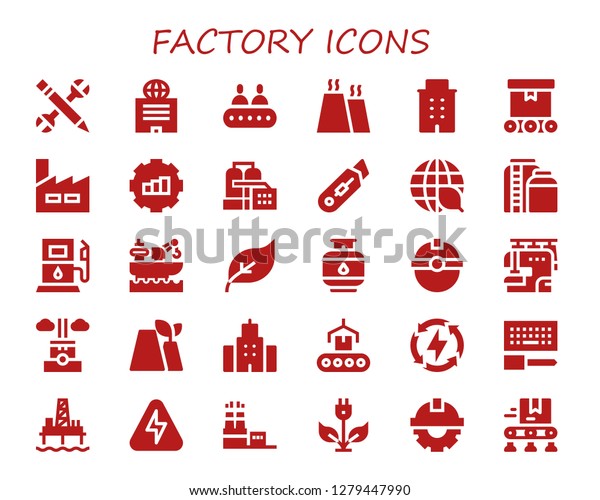 Factory Icon Set 30 Filled Factory Stock Vector (Royalty Free ...
