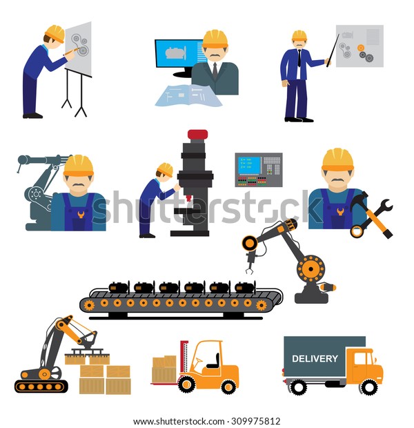 Factory Production Process Design Manufacture Assembly 스톡 벡터(로열티 프리 ...