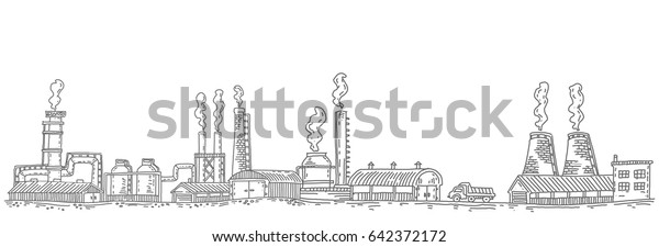Factory Sketch Panorama Environmental Pollution Stock Vector (Royalty ...