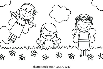 Fairies Field Flowers Vector Illustration Stock Vector (Royalty Free ...