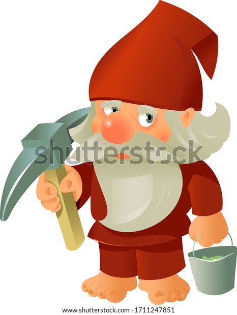 Fairy Dwarf Pick Bucket His Hands Stock Vector (Royalty Free ...