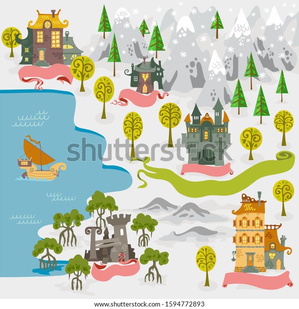 Fairy Tale Fantasy Map Builder Cartography Stock Vector (Royalty Free ...