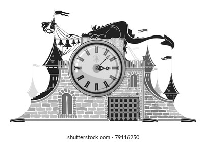 Fairy Tales Clock Gray Scale Vector Stock Vector (Royalty Free) 79116250