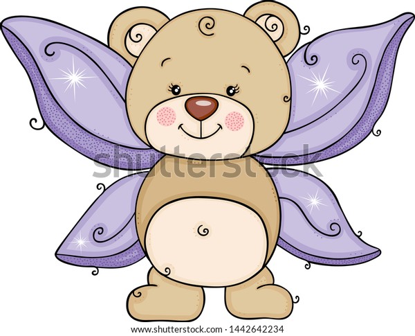 Fairy Teddy Bear Purple Wings Stock Vector (Royalty Free) 1442642234 ...