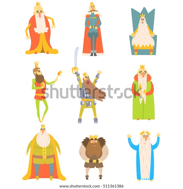 Fairytale Kings Set Cartoon Fun Illustrations Stock Vector (Royalty ...
