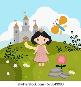 Fairytale Landscape Beautiful Princess Vector Illustration Stock Vector ...