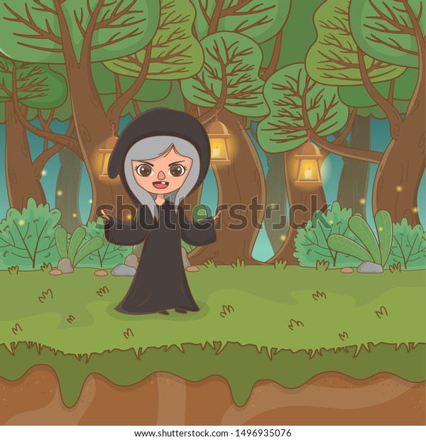 Fairytale Landscape Scene Witch Stock Vector (Royalty Free) 1496935076 ...