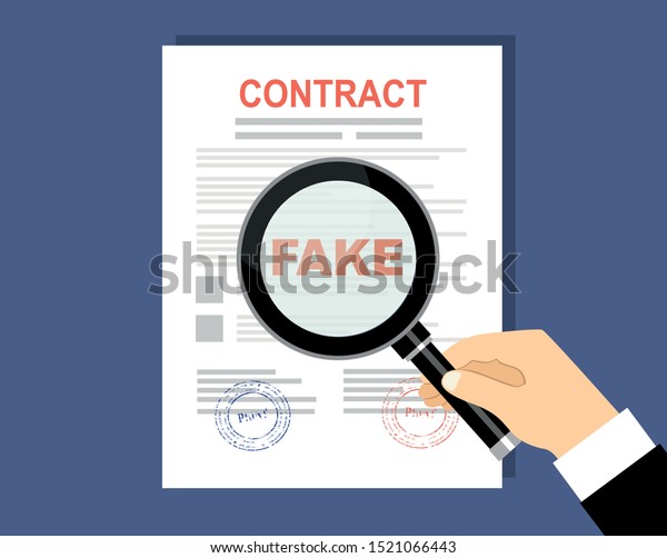 Fake Contract Magnifying Glass Vector Illustration Stock Vector ...