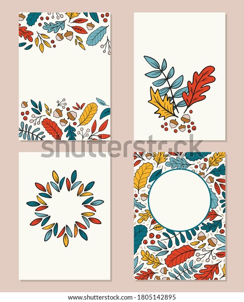 Fall Card Templates Set Autumn Leaf Stock Vector (Royalty Free ...