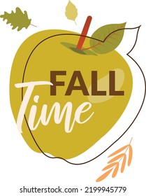 Fall Time Label Apple Silhouette Leaves Stock Vector (Royalty Free ...