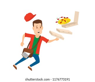 Falling Delivery Man Pizza Flying Ingredient Stock Vector (Royalty Free ...