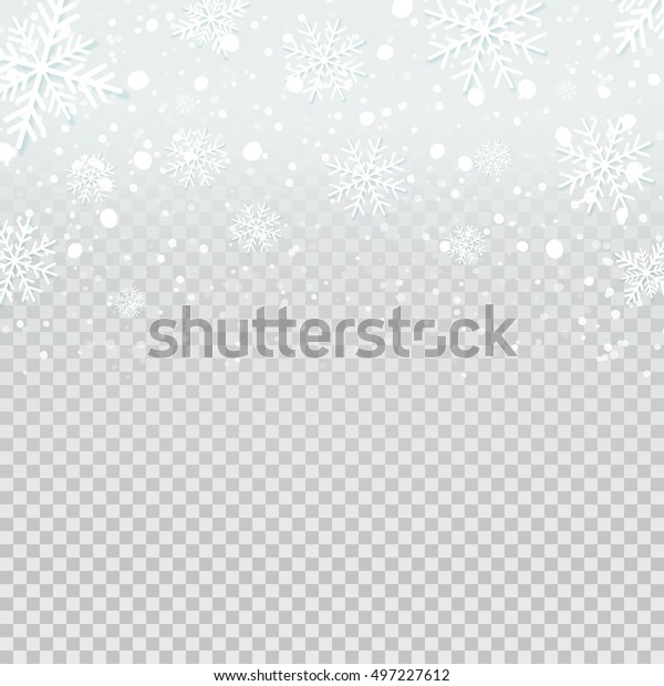 Falling snow backdrop on transparent background. Vector illustration.
