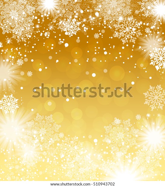 Falling Snowflakes Gold Background Christmas Background Stock Vector ...