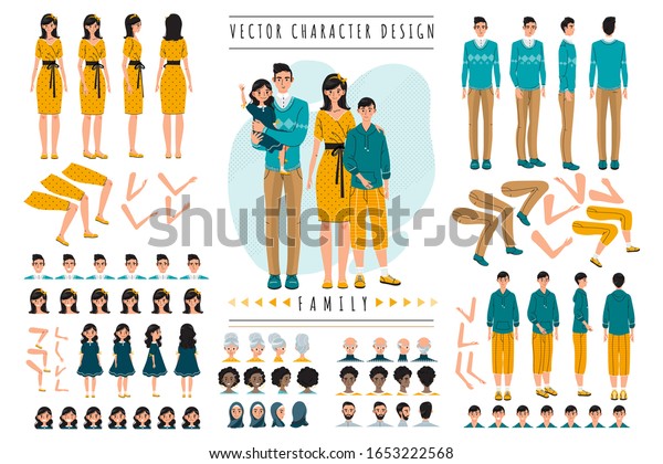 Family Cartoon Characters Set Vector Illustration Stock Vector (Royalty ...