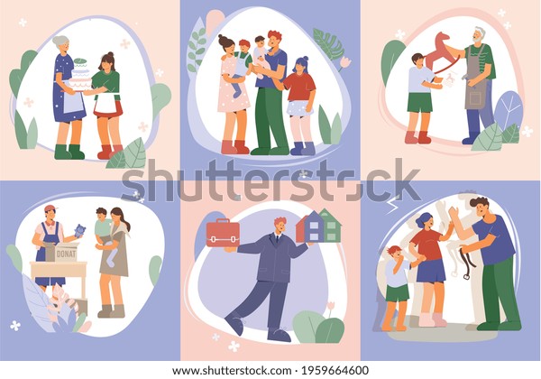 Family Composition Design Concept Set Square Stock Vector (Royalty Free ...
