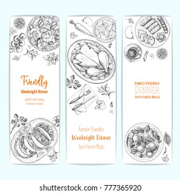 Family Dinner Banner Set Vector Illustration Stock Vector (Royalty Free ...