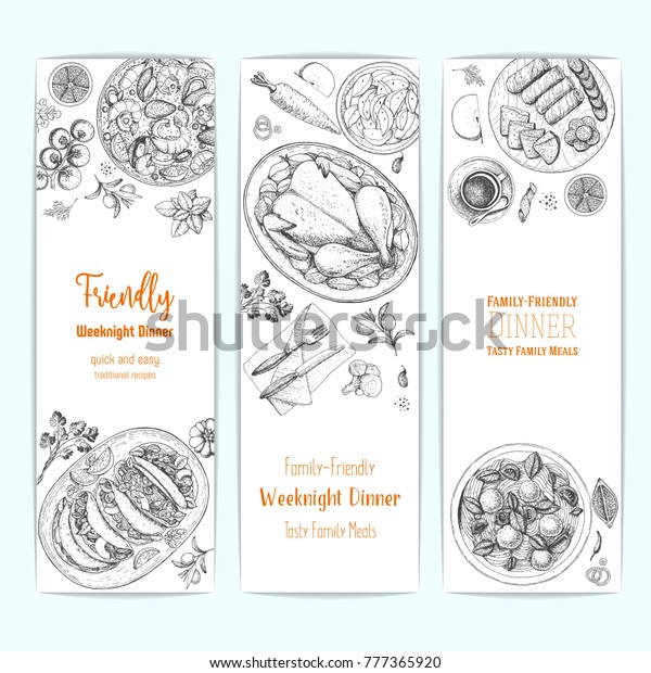 Family Dinner Banner Set Vector Illustration Stock Vector (Royalty Free ...