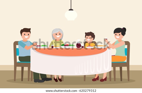 Family Dinner Vector Illustration Cartoon Characters 库存矢量图（免版税 ...