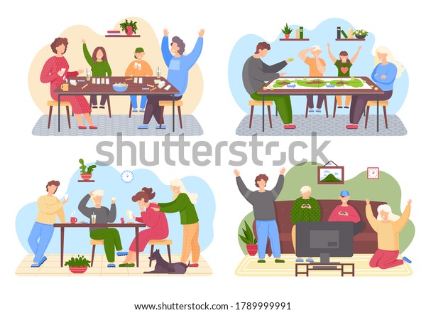 Family Game Set Family Playing Various Stock Vector (Royalty Free ...