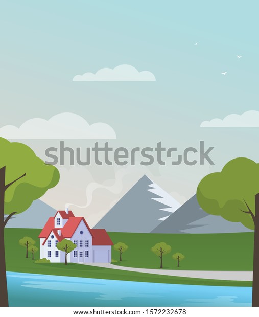 Family Home Flat Style Vector Illustration Stock Vector (Royalty Free ...