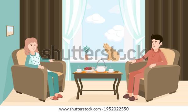 Family Home Vector Image Man Woman Stock Vector (Royalty Free) 1952022550