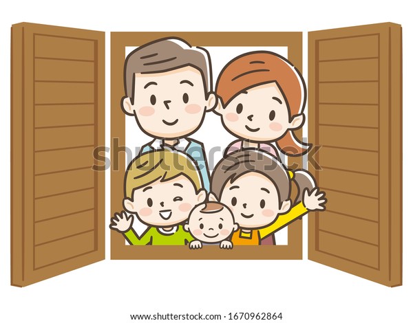 Family Looking Out Window Stock Vector (Royalty Free) 1670962864 ...