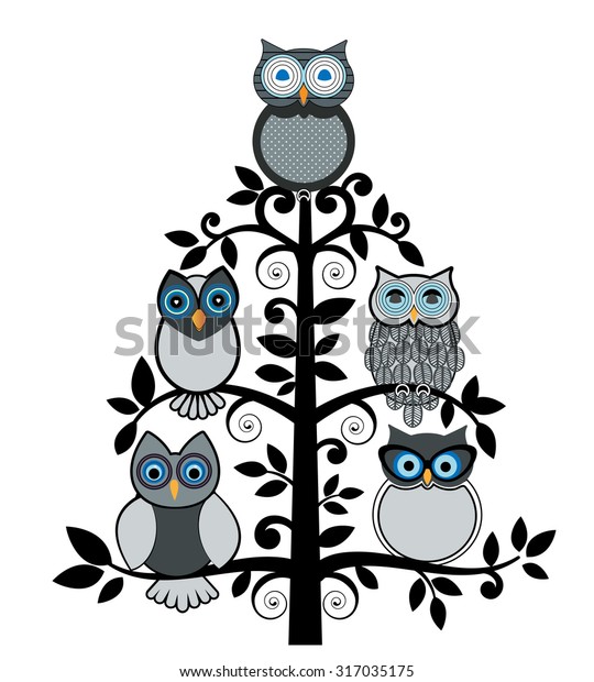 Family Owls Tree All Different Stock Vector (Royalty Free) 317035175