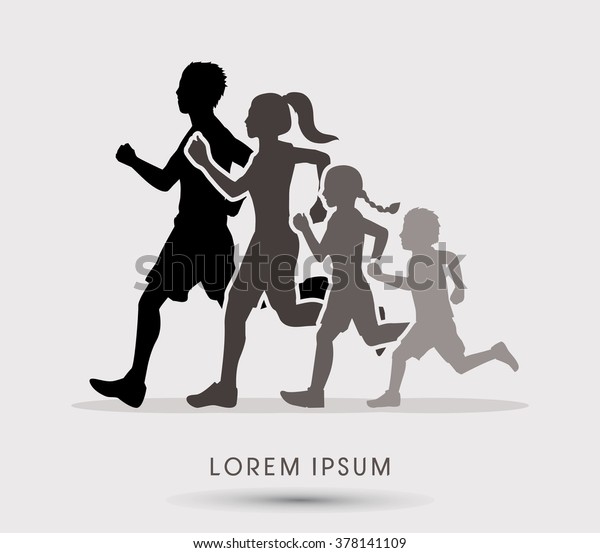 Family Running Silhouettes Graphic Vector Stock Vector (Royalty Free ...