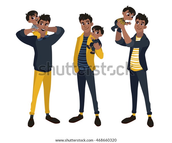 Family Set Dad Son Characters Cartoon Stock Vector (Royalty Free ...
