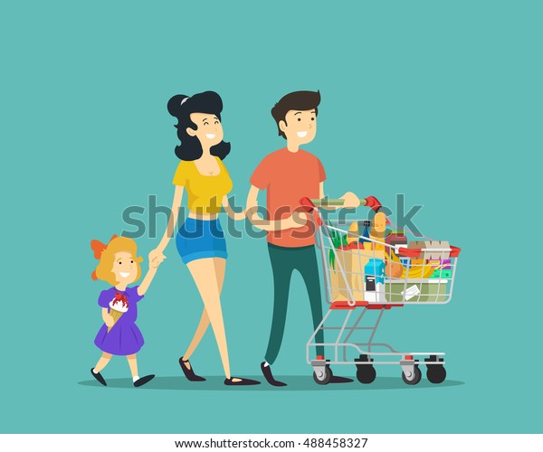 Family Shopping Vector Illustration Stock Vector (Royalty Free) 488458327